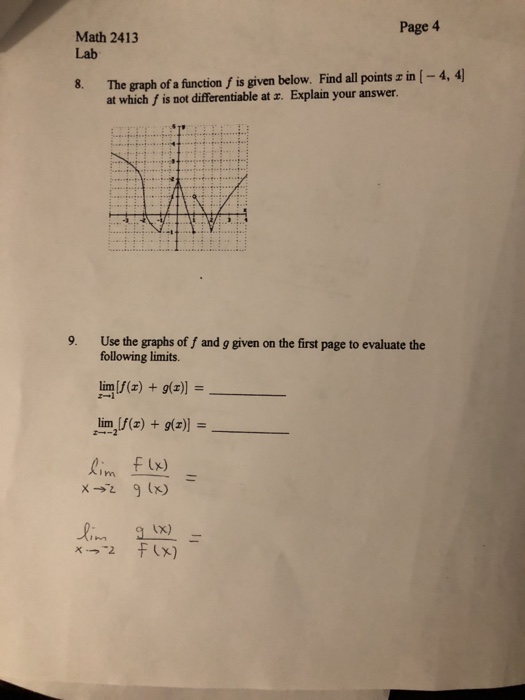 Solved Page 4 Math 2413 Lab in [-4, 41 The graph of a | Chegg.com