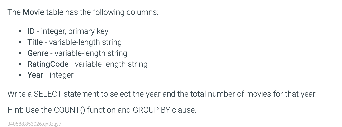 Solved The Movie table has the following columns: . ID - | Chegg.com