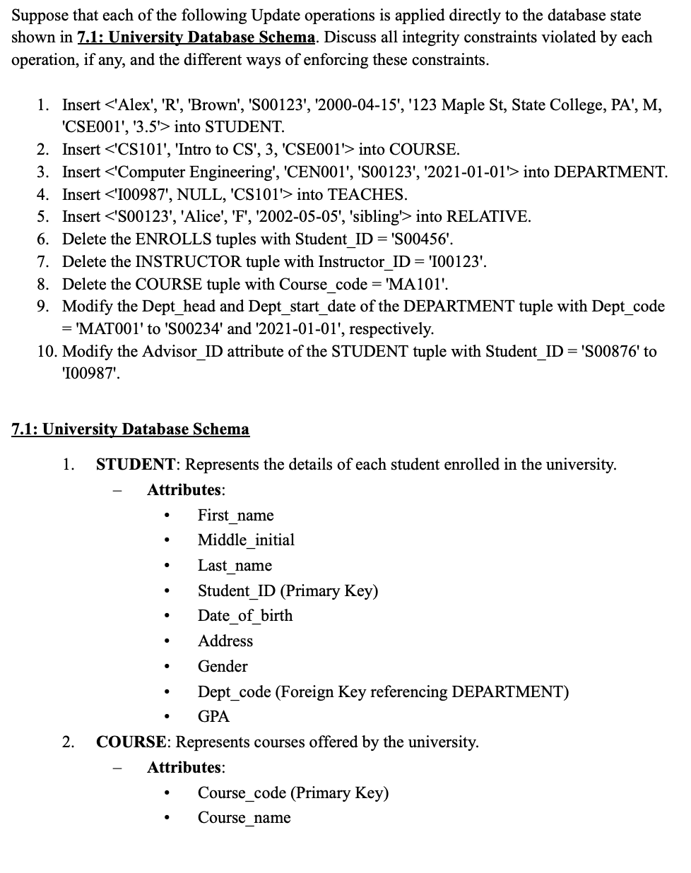 Suppose that each of the following Update operations | Chegg.com