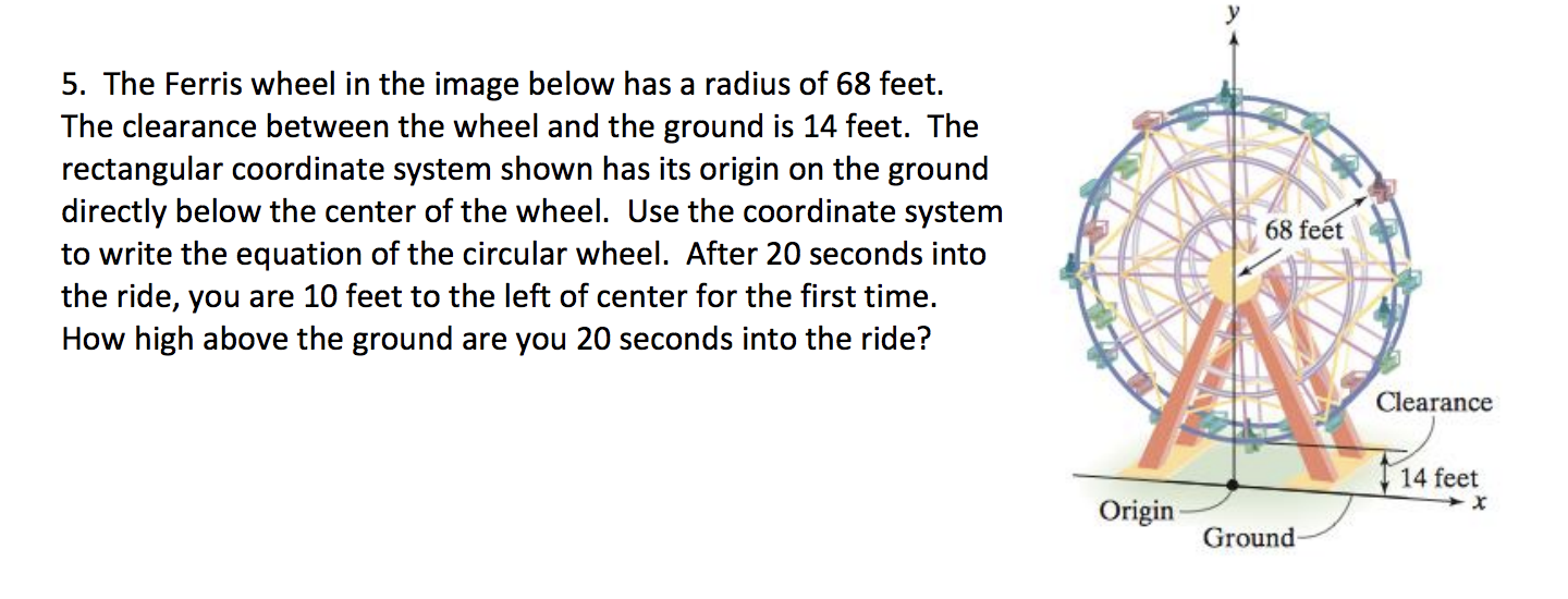 Solved 5. The Ferris wheel in the image below has a radius | Chegg.com