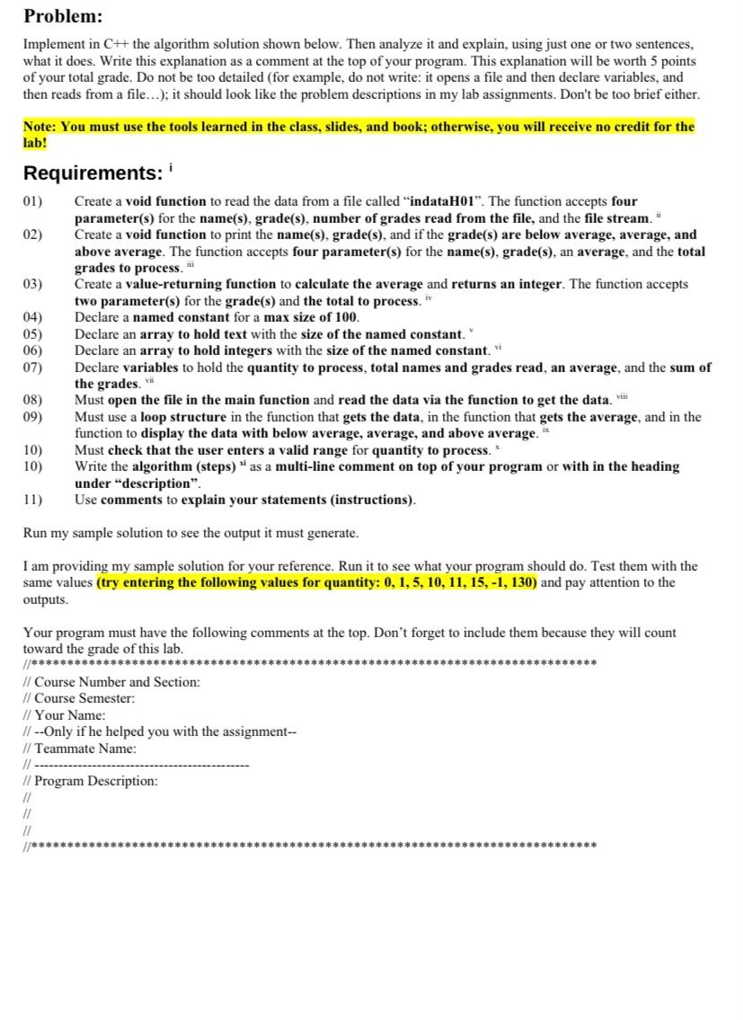 Solved Problem Implement In C The Algorithm Solution 2647