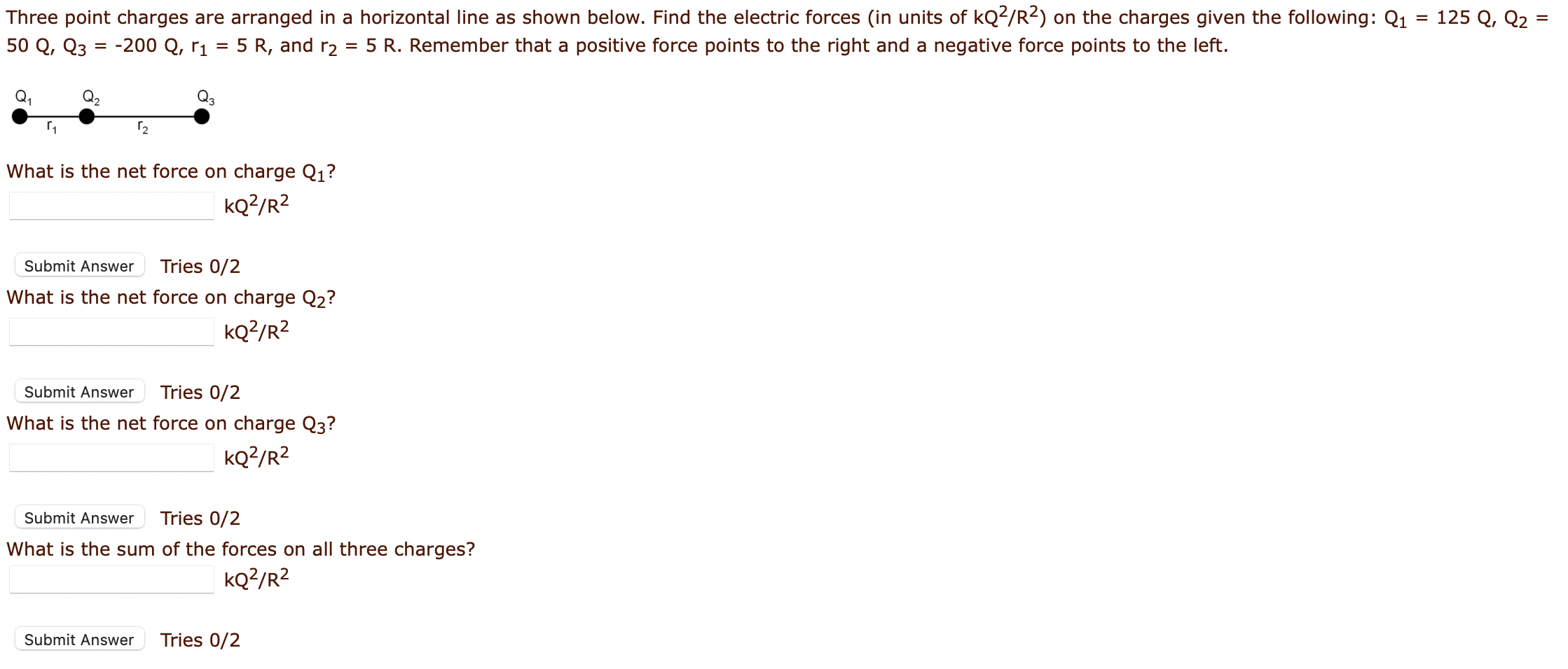 Solved Three point charges are arranged in a horizontal line | Chegg.com