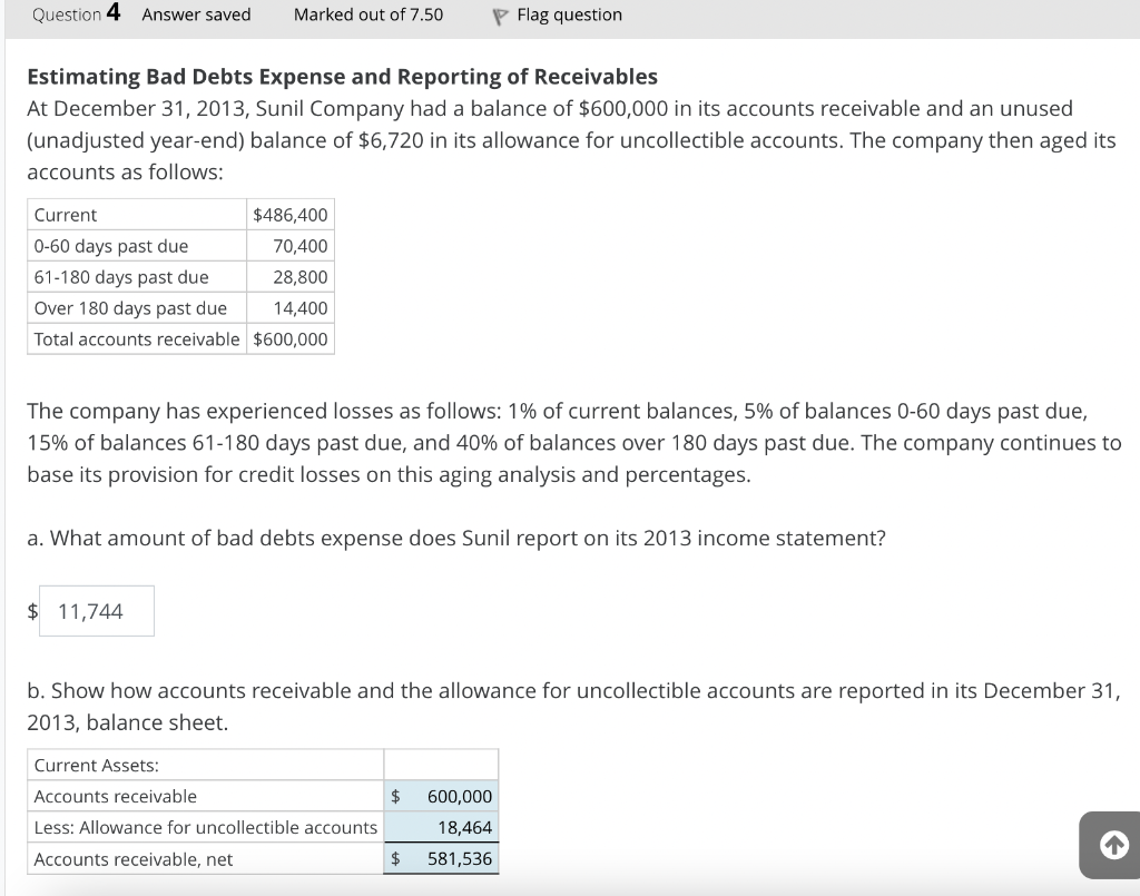 Solved Estimating Bad Debts Expense and Reporting of | Chegg.com