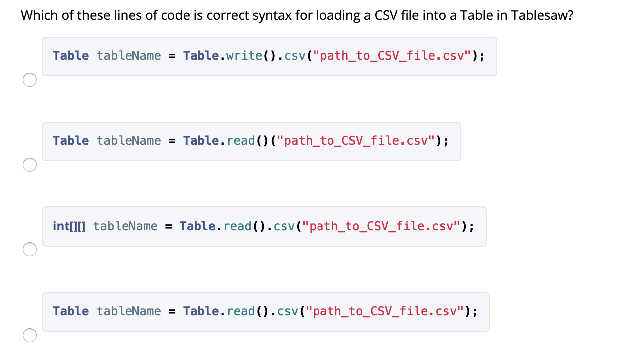 Solved Which of these lines of code is correct syntax for | Chegg.com