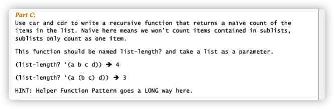 Part C: Use car and cdr to write a recursive function | Chegg.com