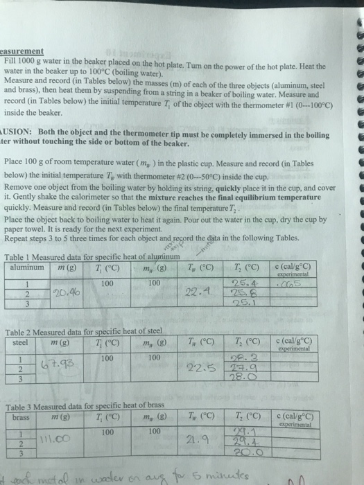 Solved Not too sure how to calculate c (cal/g C) with the | Chegg.com