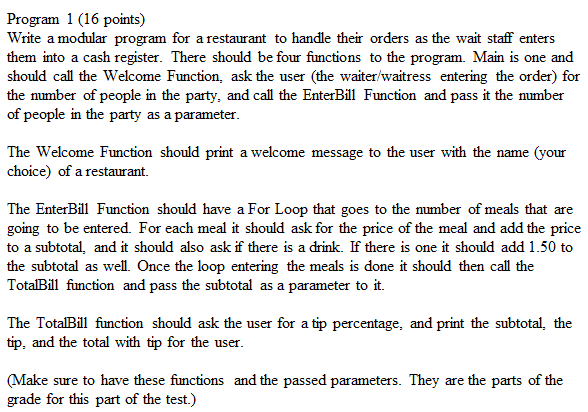 Solved Program 1 16 Points Write A Modular Program For A 1398