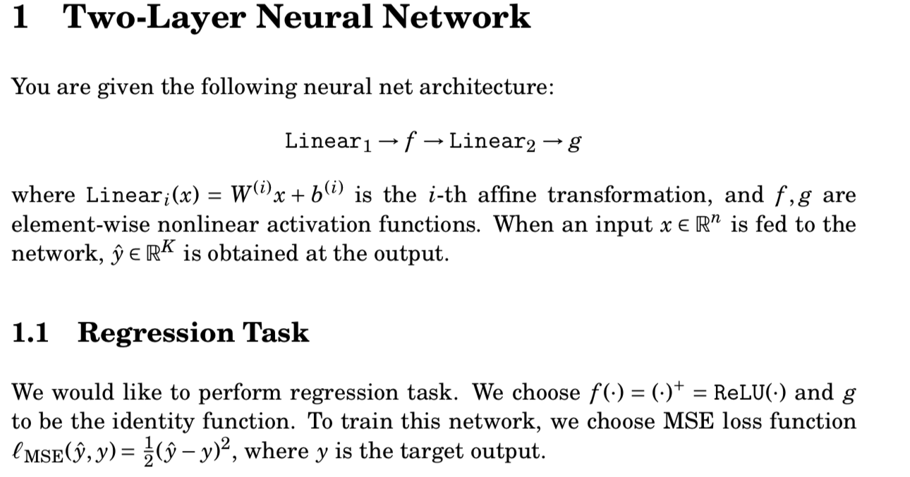 Solved 1 Two-Layer Neural Network You are given the | Chegg.com