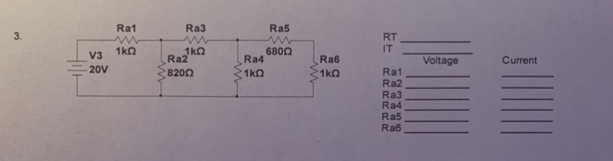 Solved Ra1 Ra3 Ra5 I 2 V3 1k2 W 1k 2 Ra2 382002 6800 Ra4 | Chegg.com