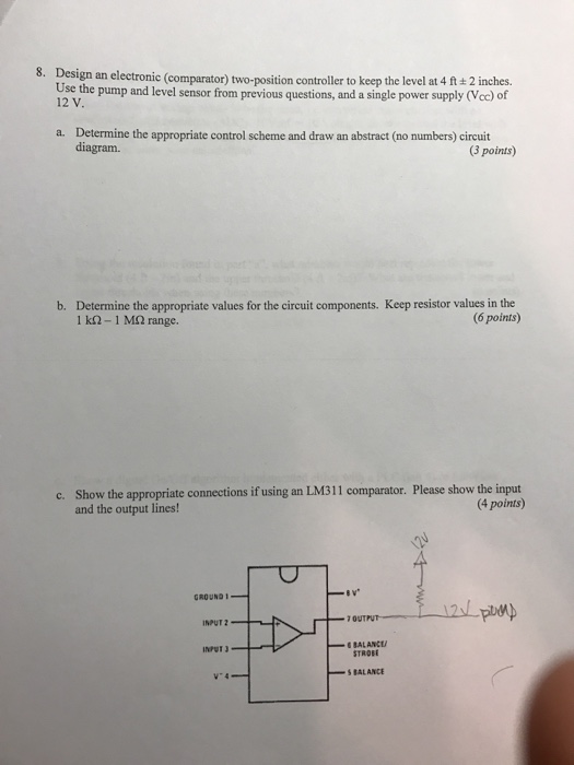 8. Design an electronic (comparator) two-position | Chegg.com