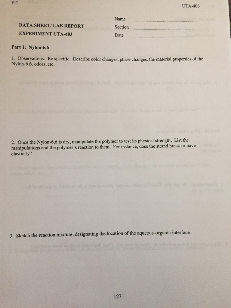 F17 UTA-403 DATA SHEET/LAB REPORT EXPERIMENT UTA-403 | Chegg.com