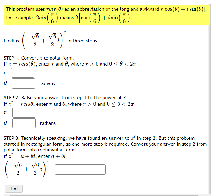 Solved This problem uses rcis(θ) ﻿as an abbreviation of the | Chegg.com