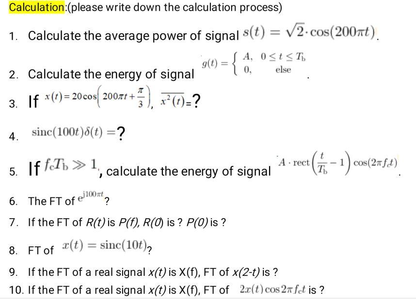 Solved Calculation:(please write down the calculation | Chegg.com