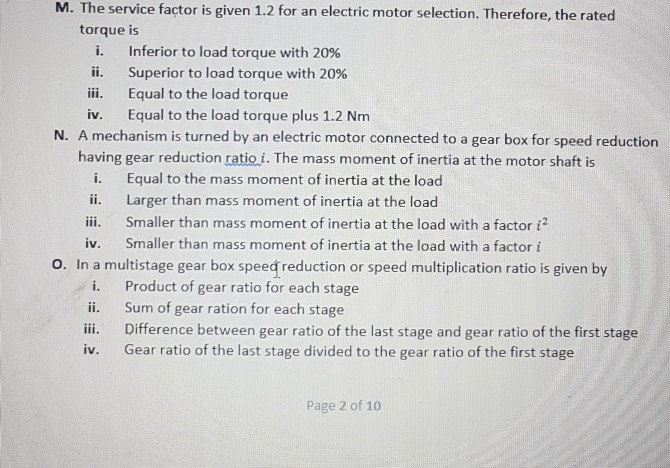 Solved M. The service factor is given 1.2 for an electric | Chegg.com
