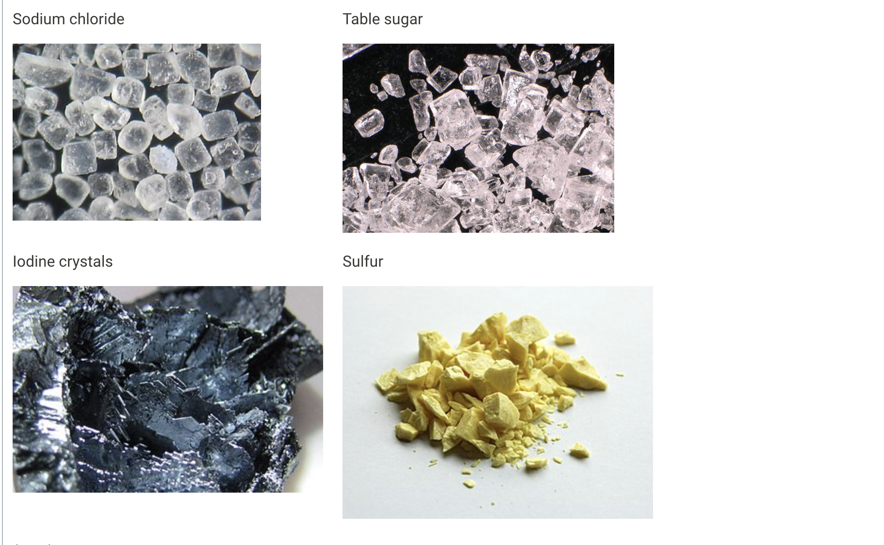 Solved Sodium chloride Table sugar lodine crystals | Chegg.com