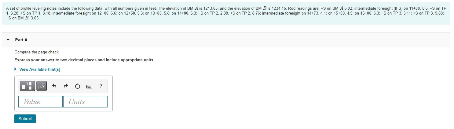 Solved A set of profile leveling notes include the following | Chegg.com