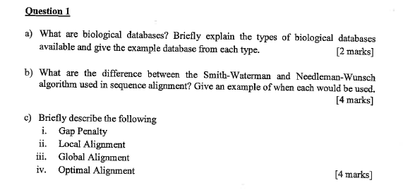 Solved A What Are Biological Databases Briefly Explain The 