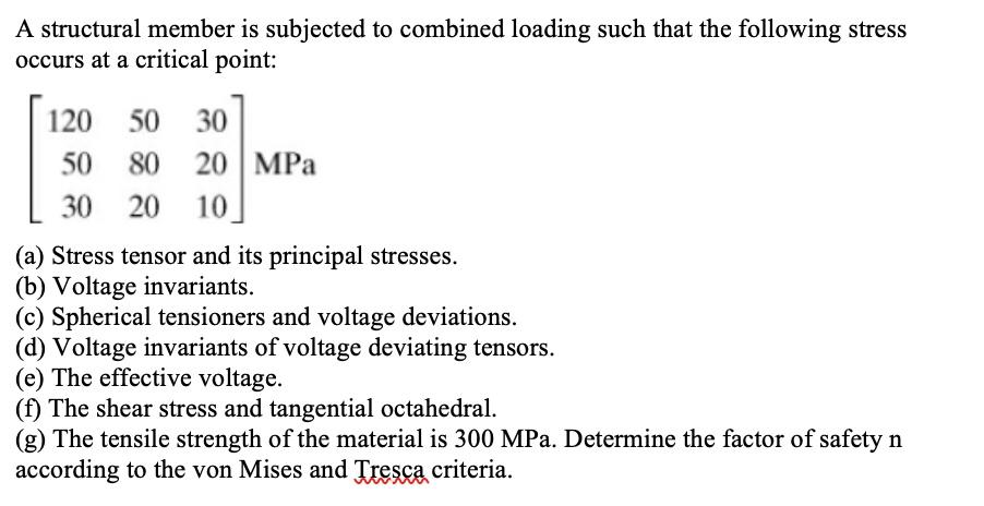 Solved A structural member is subjected to combined loading | Chegg.com
