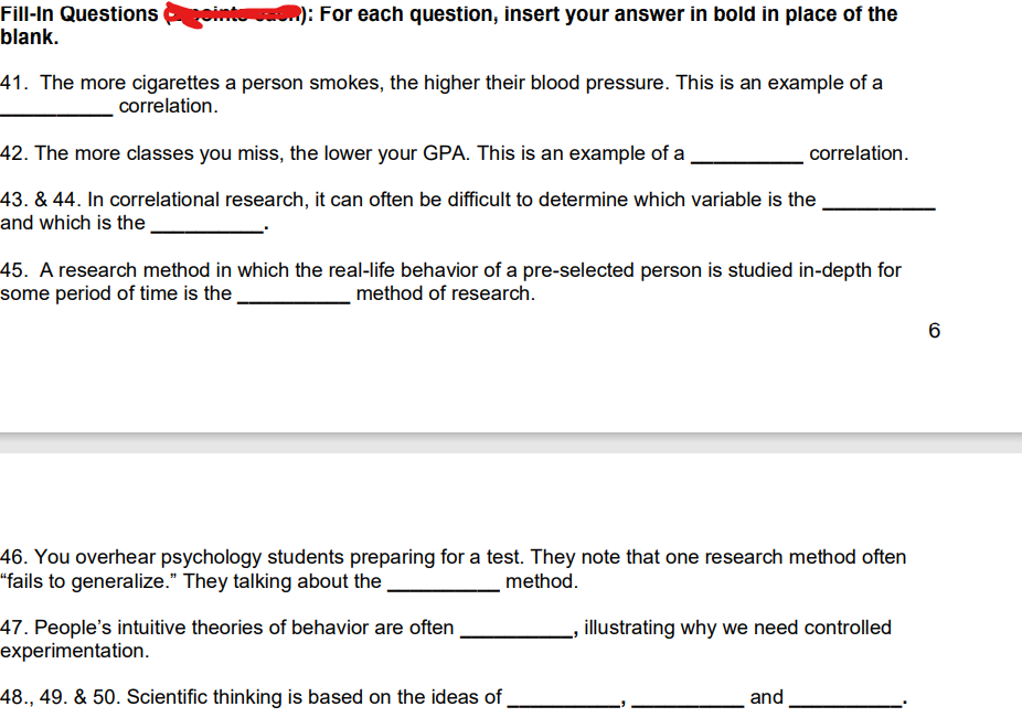 Solved Fill-In Questions blank. 2): For each question, | Chegg.com