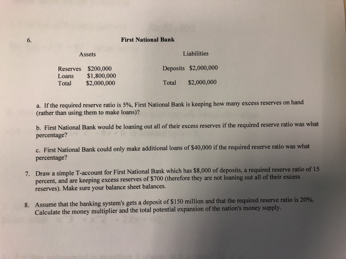 Solved 6. First National Bank Assets Liabilities Reserves | Chegg.com