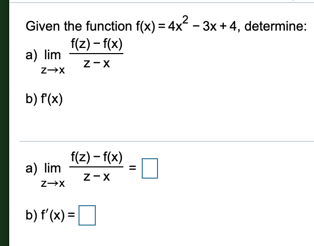 Solved Given the function f(x) 4x-3x + 4, determine: | Chegg.com