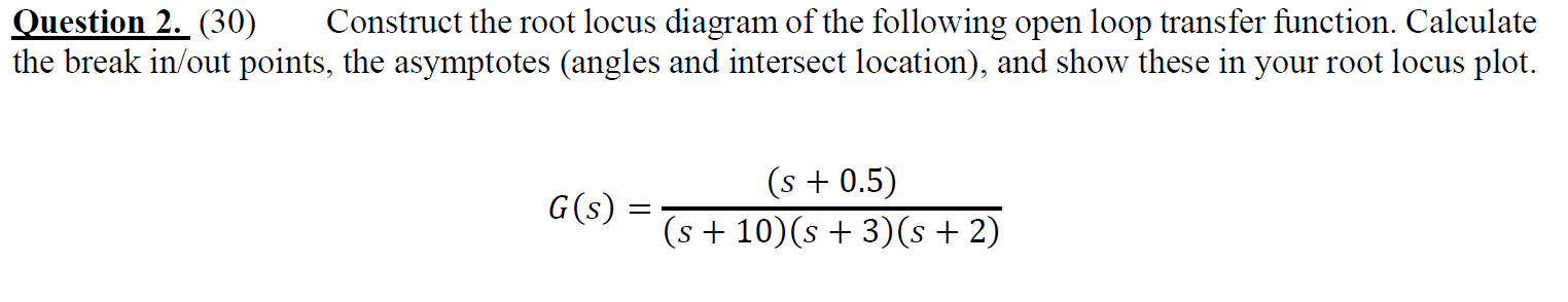Solved Question 2. (30) Construct the root locus diagram of | Chegg.com