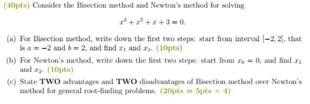 Solved (40pts) Consider the Bisection method and Newton's | Chegg.com