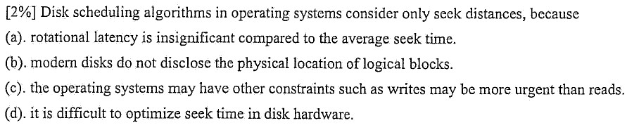 Solved [2%] ﻿Disk scheduling algorithms in operating systems | Chegg.com