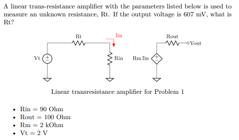 Solved A linear trans-resistance amplifier with the | Chegg.com