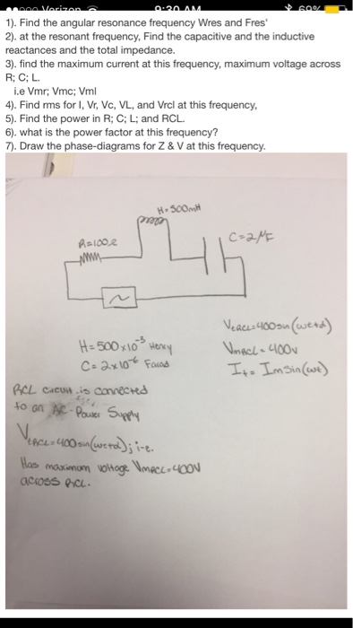 Solved Find the angular resonance frequency Wres and Fres at | Chegg.com
