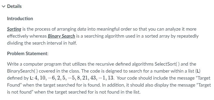 Solved Introduction Sorting is the process of arranging data | Chegg.com