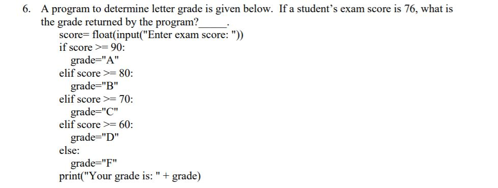 Solved 6. A program to determine letter grade is given | Chegg.com