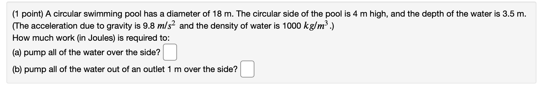 Solved (1 point) A circular swimming pool has a diameter of | Chegg.com