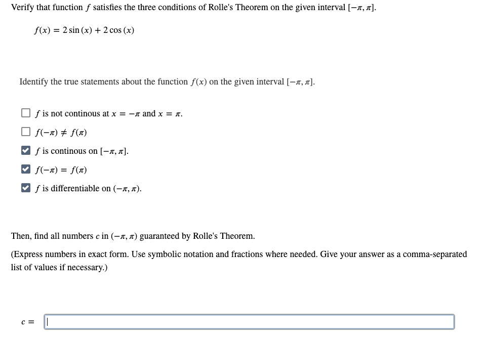 Solved f(x)=2sin(x)+2cos(x) Identify the true statements | Chegg.com