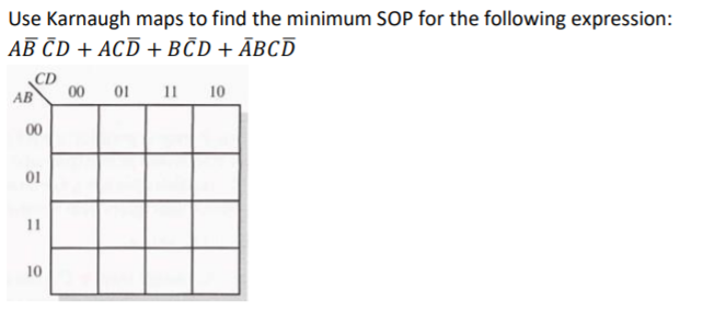 Solved Use Karnaugh maps to find the minimum SOP for the | Chegg.com