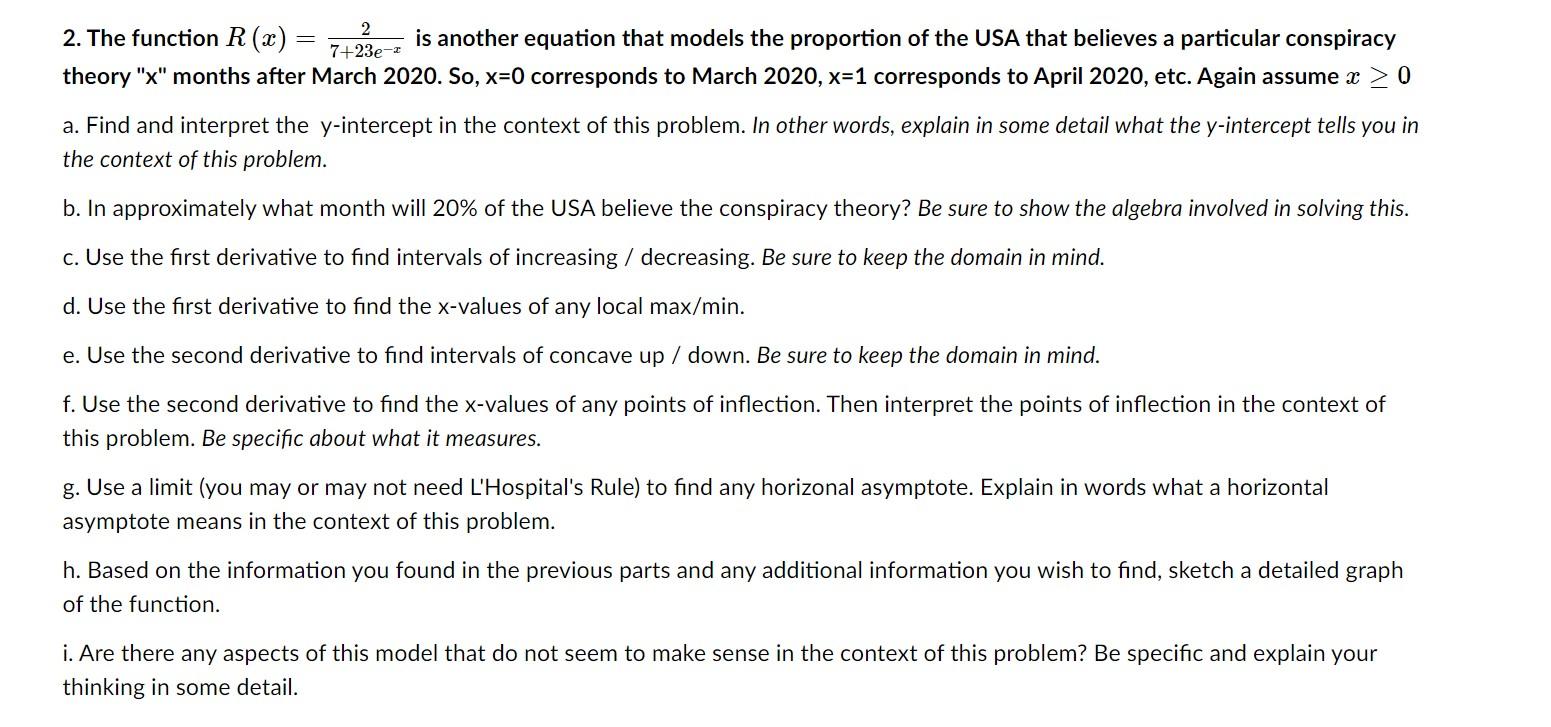 Solved 2 7+23e- 2. The function R(2) is another equation | Chegg.com