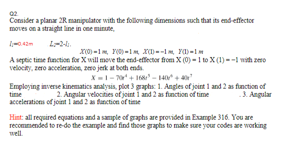 Solved Q2 Consider a planar 2R manipulator with the | Chegg.com