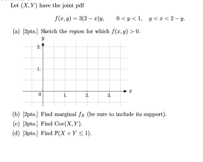 Solved Let (X,Y) have the joint pdf f(x, y) = 3(2 - x)y, 0 | Chegg.com