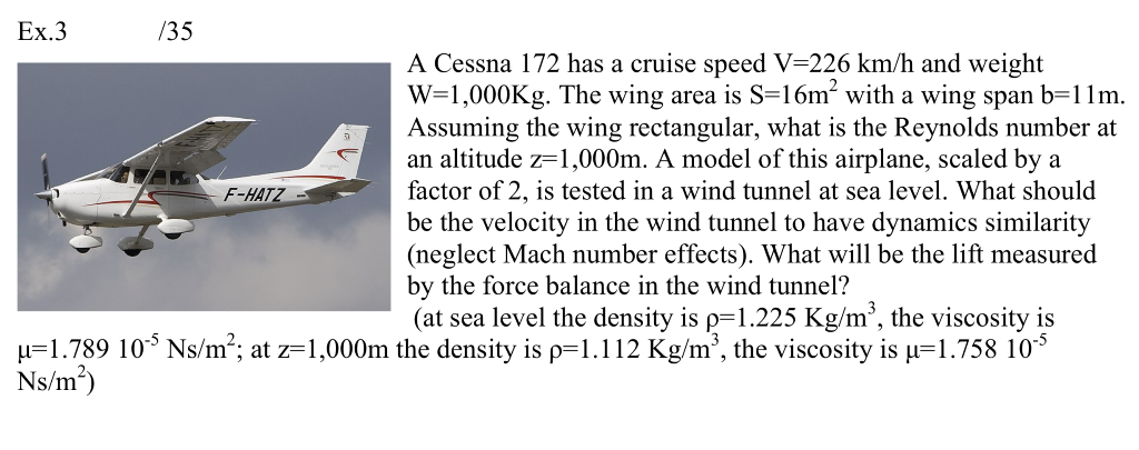 Solved Ex.3 35 A Cessna 172 has a cruise speed V-226 km/h | Chegg.com