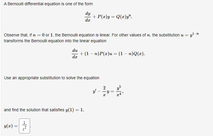 Solved A Bernoulli differential equation is one of the form | Chegg.com