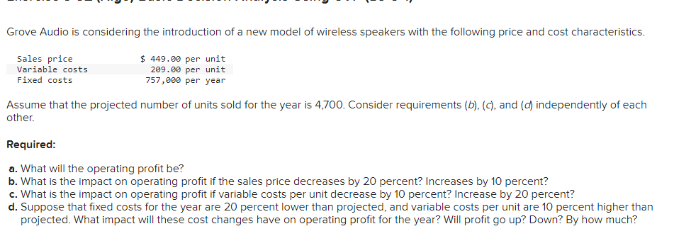 Solved Grove Audio is considering the introduction of a new | Chegg.com