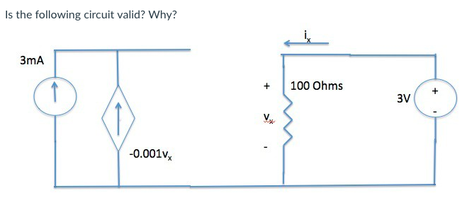 Solved Is the following circuit valid? Why? 3mA + 100 Ohms | Chegg.com