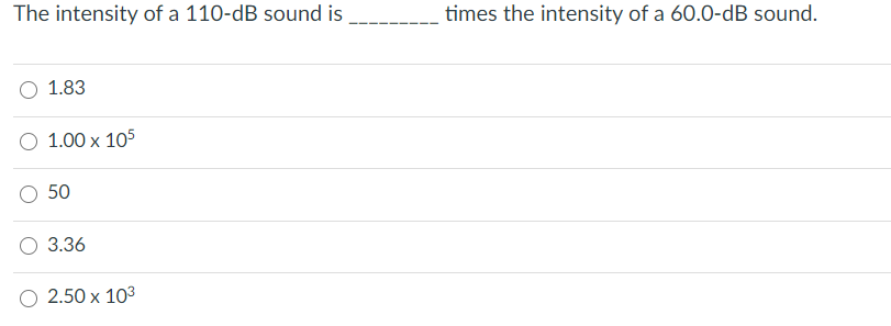 Solved The intensity of a 110-dB sound is times the | Chegg.com