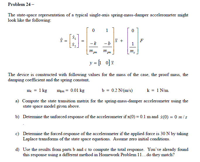 Solved Problem 24 - The state-space representation of a | Chegg.com