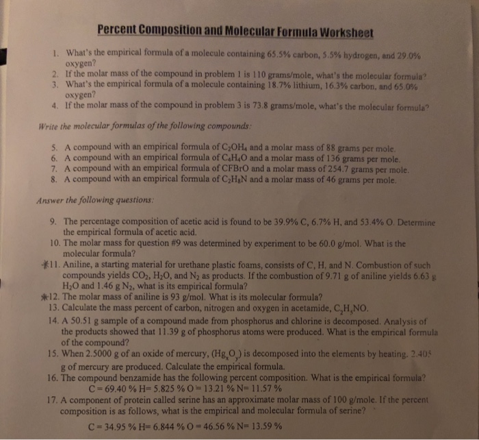 Percent Composition And Empirical Formula Worksheet Ivuyteq Percent Composition And Empirical Formula Worksheet Ivuyteq