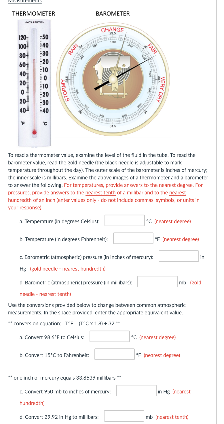 Solved Measurements THERMOMETER BAROMETER ACURITE. CHANGE | Chegg.com