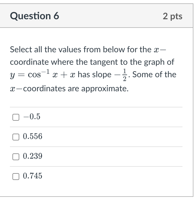 Solved Select all the values from below for the x− | Chegg.com
