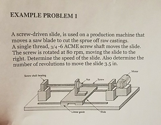 Solved EXAMPLE PROBLEM 1 A screw-driven slide, is used on a | Chegg.com