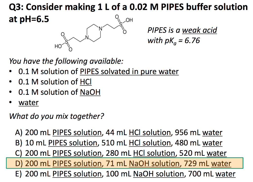 Solved OH Q3: Consider making 1 L of a 0.02 M PIPES buffer | Chegg.com