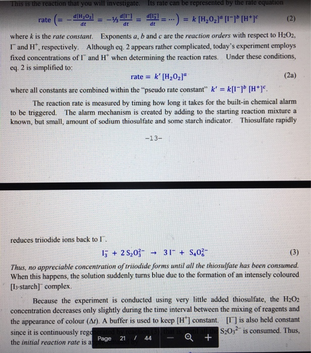 Solved EXPERIMENT #3 CHEMICAL KINETICS: AN IODINE CLOCK | Chegg.com
